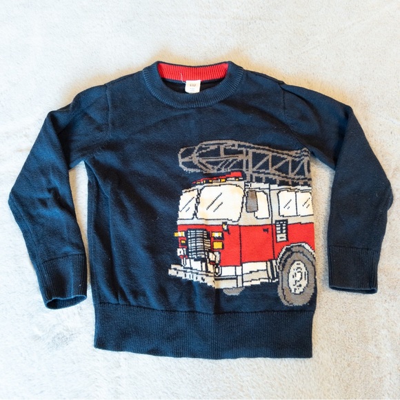 GAP | Shirts & Tops | Gap Boys Fireman Fire Truck Knit Sweater Navy ...